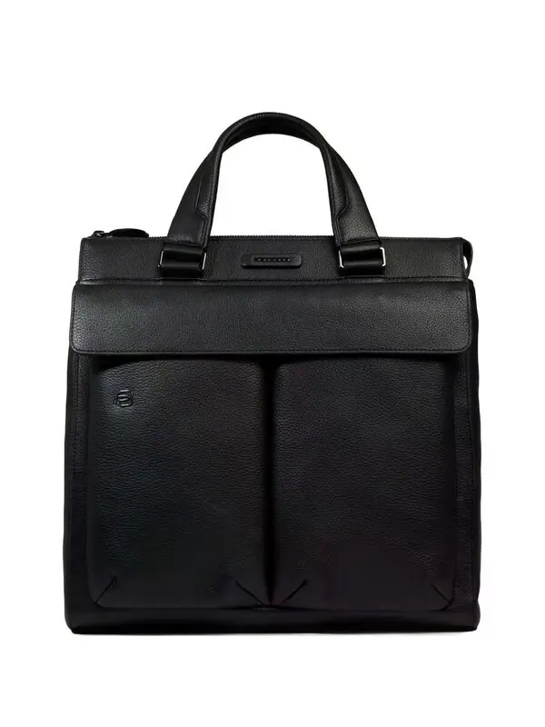 PIQUADRO Grained Leather Tote Bag - Black