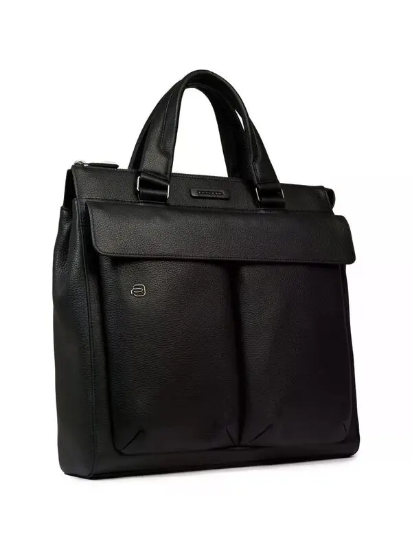 PIQUADRO Grained Leather Tote Bag
