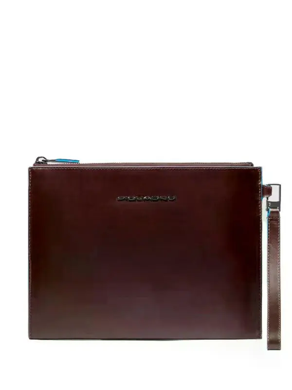 PIQUADRO Logo-plaque Leather Clutch Bag - Brown