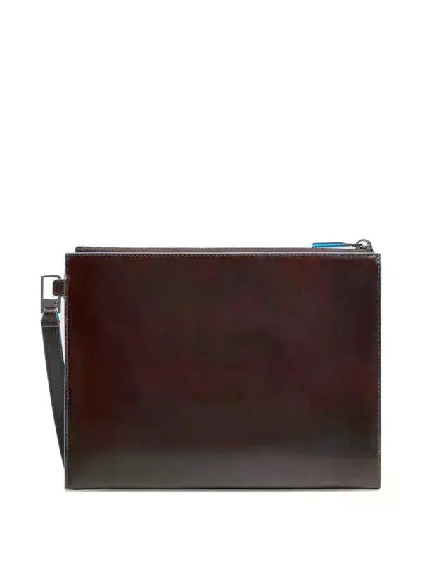 PIQUADRO Logo-plaque Leather Clutch Bag - Brown