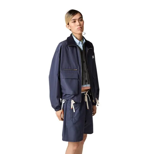 Miu Miu Technical Fabric Blouson Jacket With Leather Details