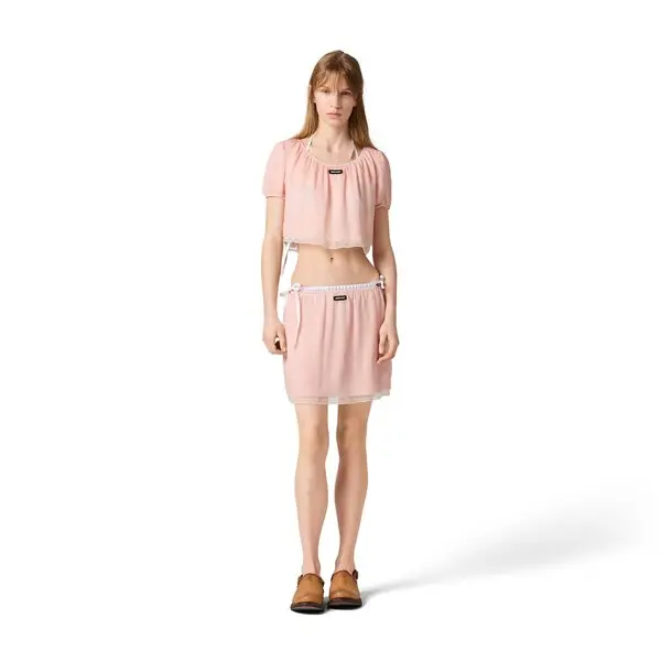 Miu Miu Chiffon Mini Skirt With Scalloped Waistband