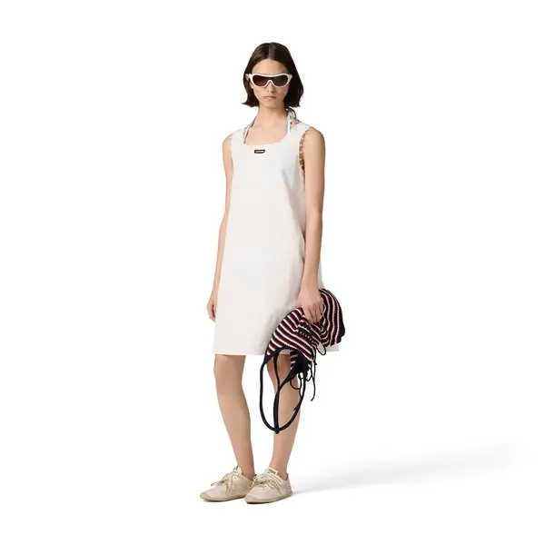Miu Miu Sleeveless Lace-trimmed Poplin Dress