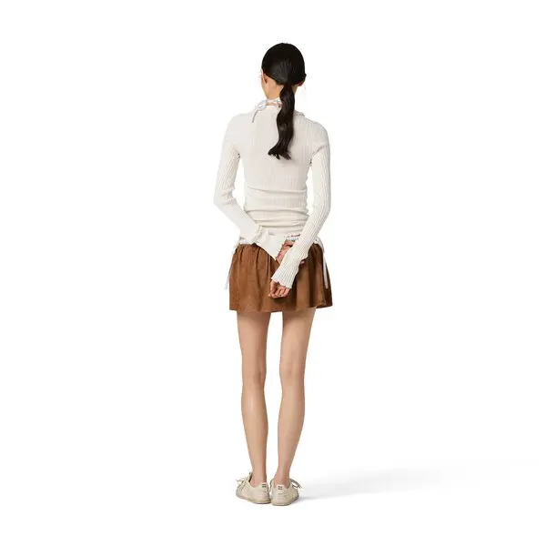 Miu Miu Silk Crew Neck Sweater With Openwork Motif - White