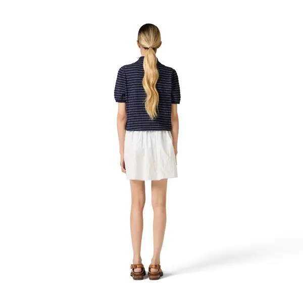 Miu Miu Slubbed Eyelet Poplin Skirt With Bobbin Lace Trim
