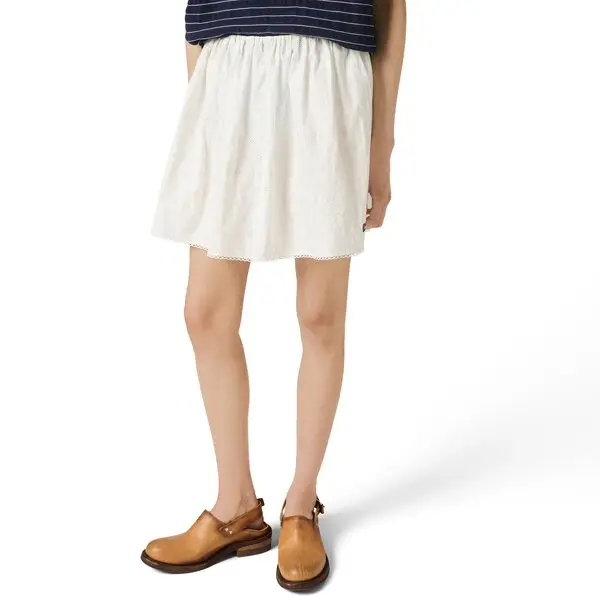 Miu Miu Slubbed Eyelet Poplin Skirt With Bobbin Lace Trim