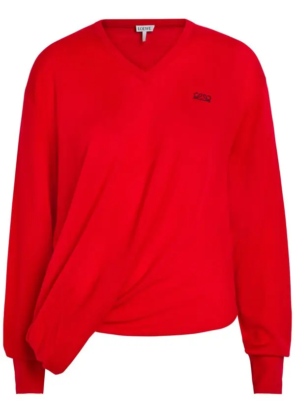 Loewe Draped Wool-blend V-neck Jumper
