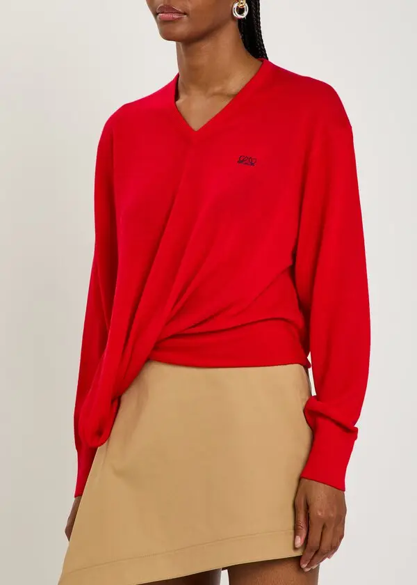 Loewe Draped Wool-blend V-neck Jumper