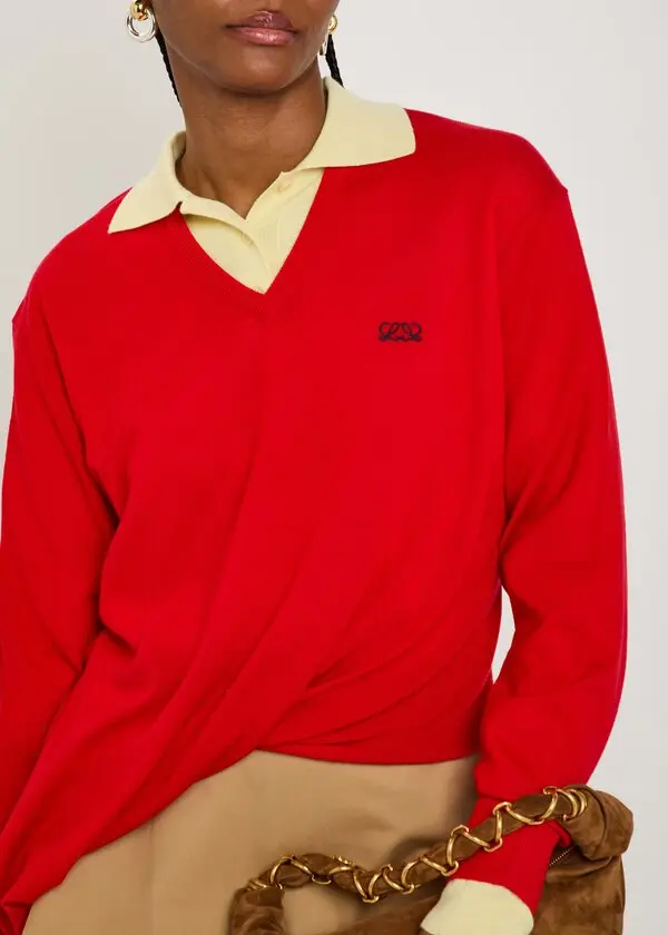 Loewe Draped Wool-blend V-neck Jumper