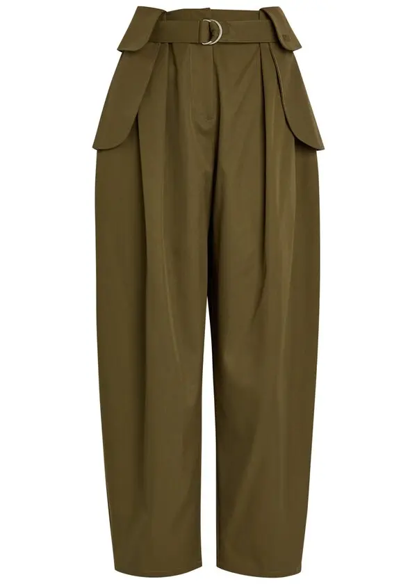 Loewe Layered Barrel-leg Cotton-blend Trousers - Khaki