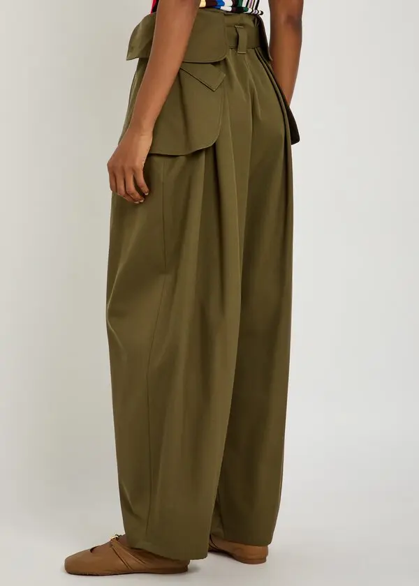 Loewe Layered Barrel-leg Cotton-blend Trousers - Khaki