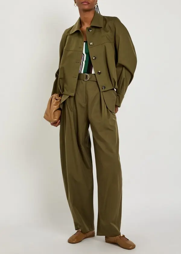 Loewe Layered Barrel-leg Cotton-blend Trousers - Khaki