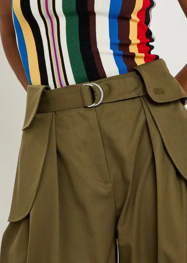 Loewe Layered Barrel-leg Cotton-blend Trousers - Khaki