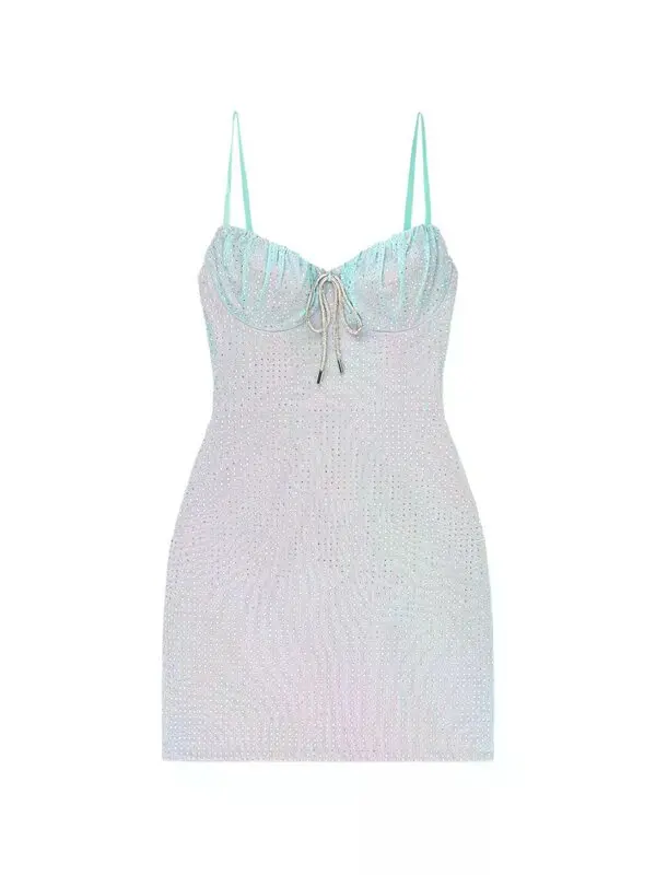 AREA Crystal Embellished Sweetheart Neck Mini Dress - Green