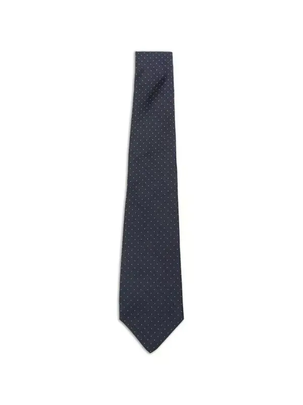 Kiton Polka-dot Herringbone Neck Tie - Blue