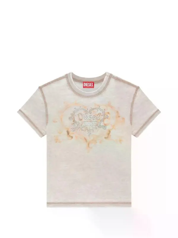 DIESEL® Rhinestone Embellished Burnout Effect T-shirt - Neutrals