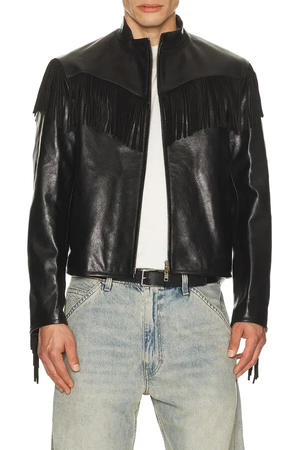 AUSTIN POST Leather Fringed Western Cafe Racer Jacket