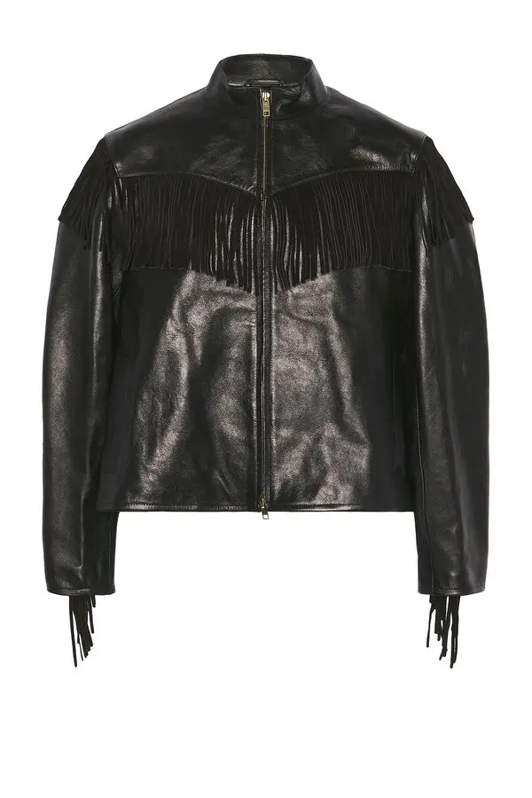 AUSTIN POST Leather Fringed Western Cafe Racer Jacket