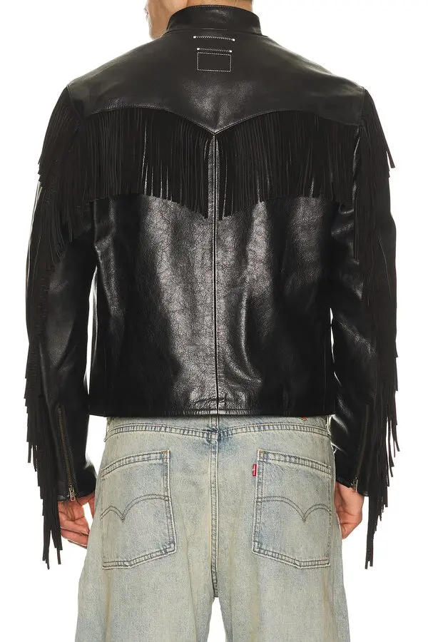 AUSTIN POST Leather Fringed Western Cafe Racer Jacket