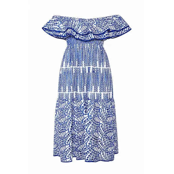 AMAANALUX Off-the-shoulder Broderie Anglaise Ruffled Midi Dress