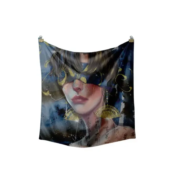 SUKI WANG LONDON Oriental Elegance Luxe Silk Scarf - Blue