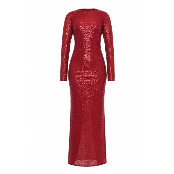 AMAANALUX Sequin Sheer Long Sleeve Maxi Dress