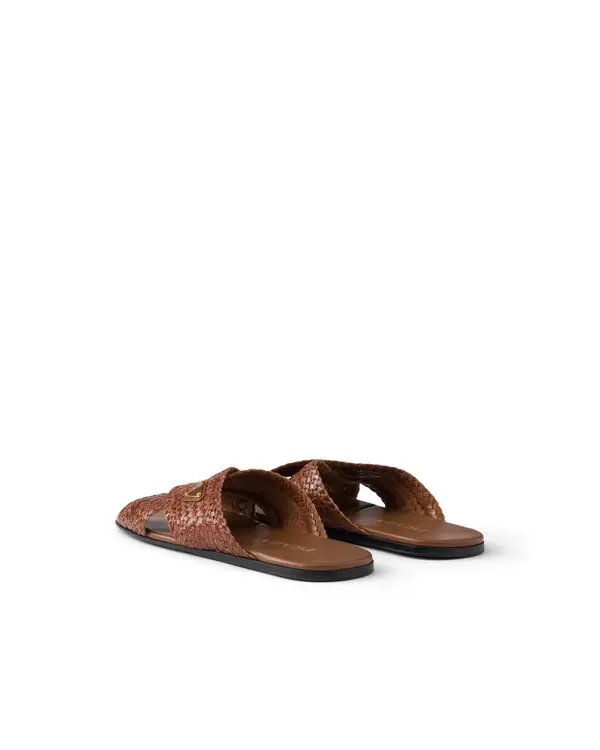 Prada Leather Crisscross Slides - Brown