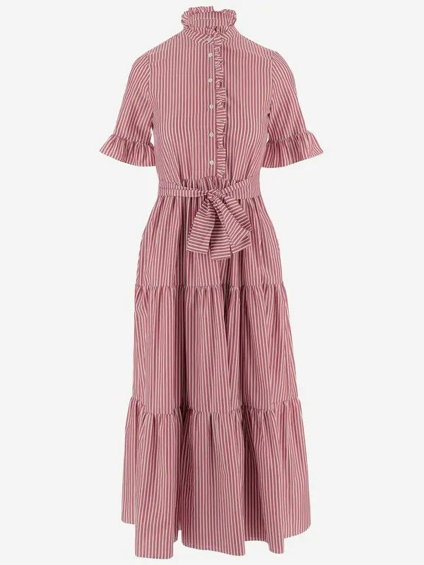 F.IT Striped Cotton Dress With Ruffle Collar - Red
