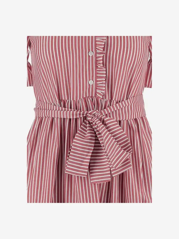 F.IT Striped Cotton Dress With Ruffle Collar - Red