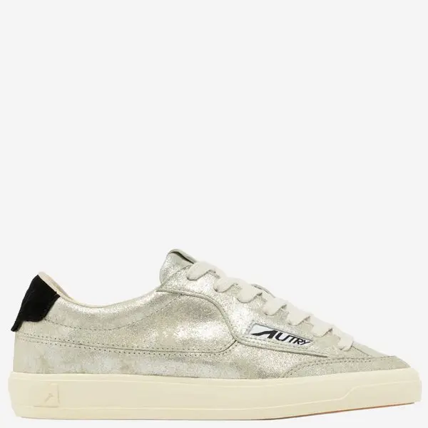 AUTRY Windscape Low Sneakers In Silver Laminated Suede - Red