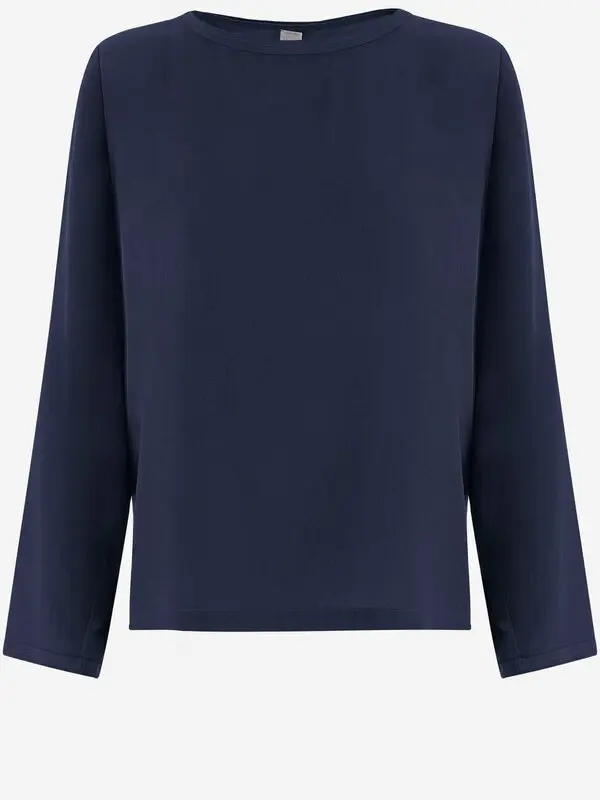 Q WINS Silk Knit Round Neck Long Sleeve Top
