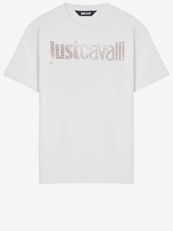 Just Cavalli Cotton T-shirt With Logo Embellishment - White