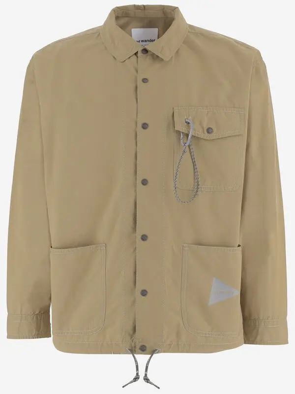 AND WANDER Cotton Blend Jacket With Logo Detail - Beige