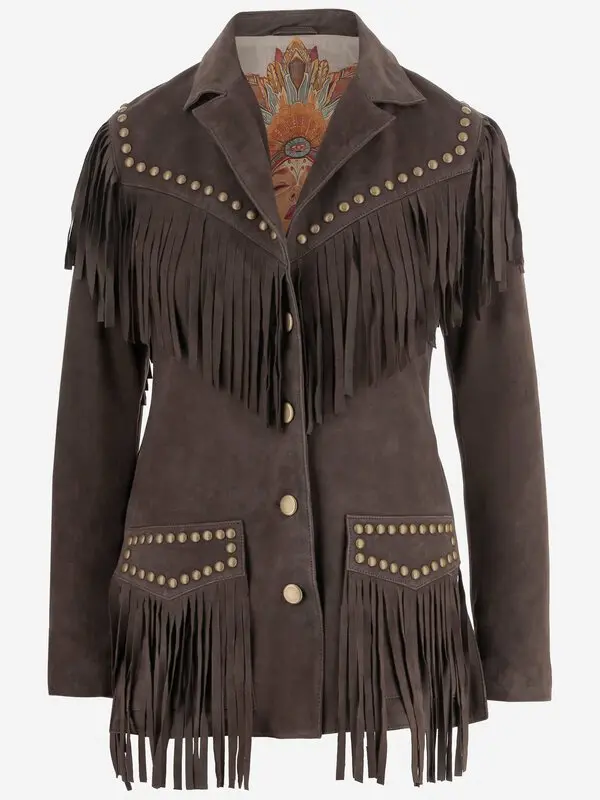UNCOMMON Suede Fringed Jacket With Stud Details