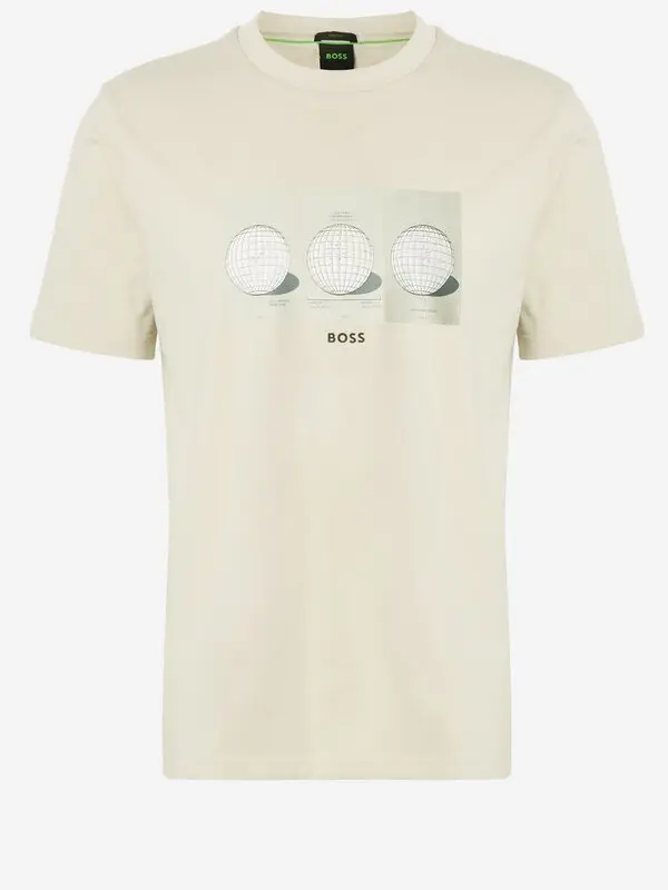 Hugo Boss Printed Cotton T Shirt - Beige