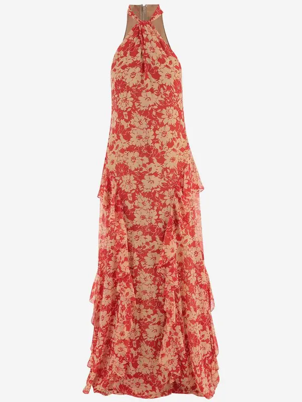 Ralph Lauren Sleeveless Floral Print Ruffled Hem Maxi Dress - Rosso