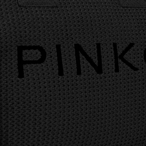 Pinko Raffia Shopping Bag With Logo And Tassels - Black