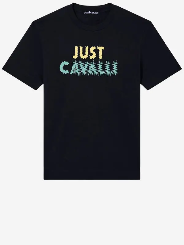 Just Cavalli Cotton T Shirt With Logo - Black