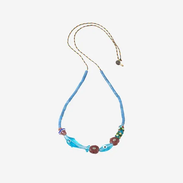 SORBET ISLAND Dolphin Charm Necklace With Glass Beads - Red
