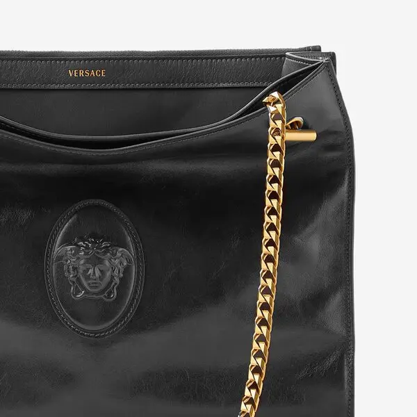 Versace Leather Shoulder Bag With Medusa Cameo - Black