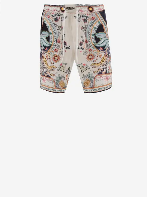 Just Cavalli Printed Viscose Relaxed Fit Shorts - Red
