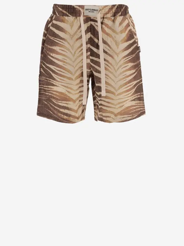 Just Cavalli Printed Cotton And Linen Shorts - Red