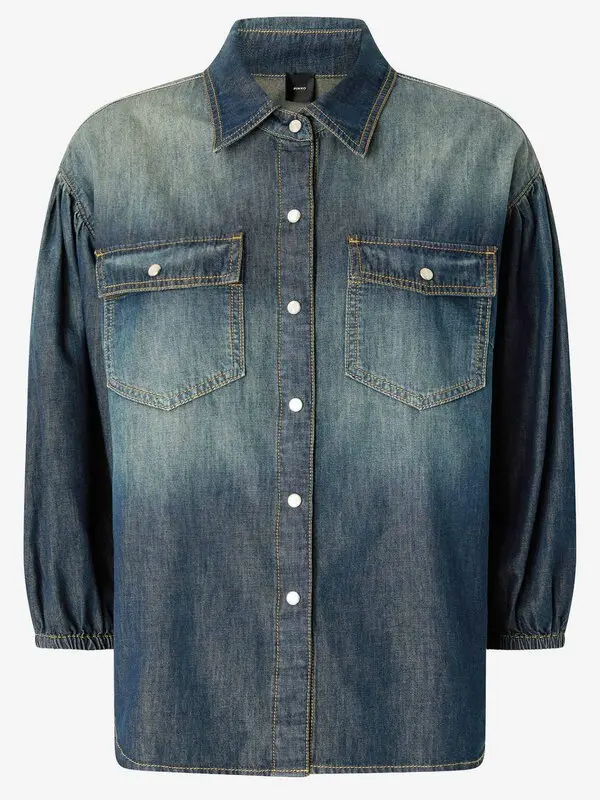 Pinko Cotton Shirt With Puff Sleeves - Denim