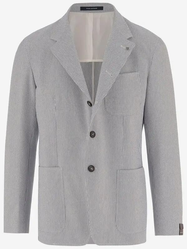 Tagliatore Single Breasted Striped Cotton Blend Jacket