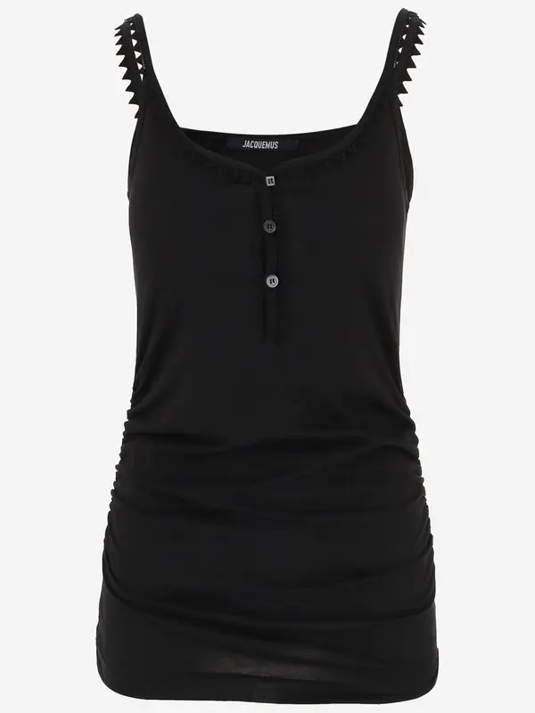 Jacquemus Cotton Top With Decorative Trim And Half-button Front - Black