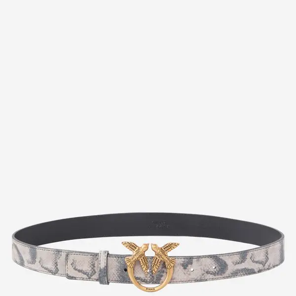 Pinko Leather Belt With Animal Print And Love Birds Buckle - Red