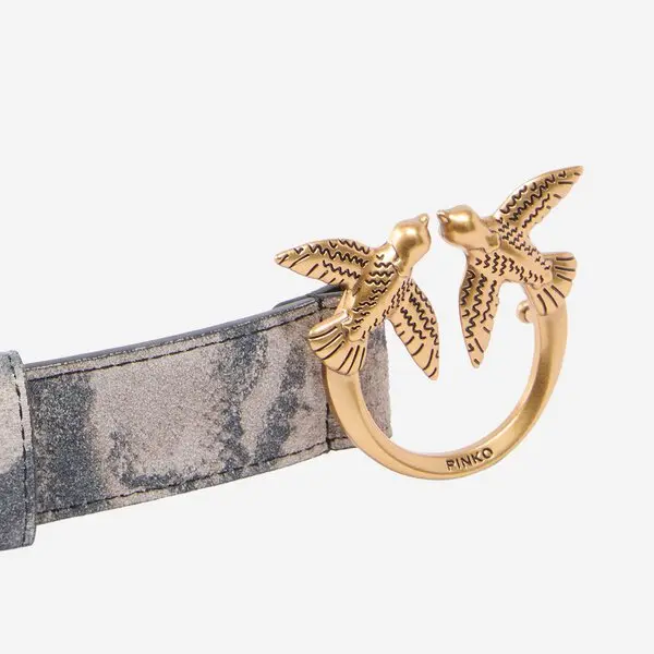 Pinko Leather Belt With Animal Print And Love Birds Buckle - Red