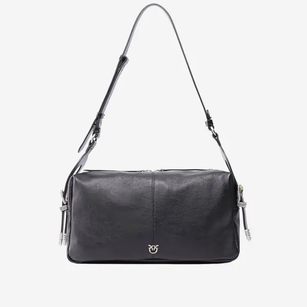 Pinko Medium Keeper Bag In New Biker Leather - Black