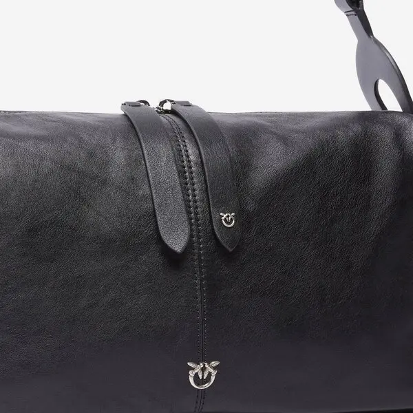 Pinko Medium Keeper Bag In New Biker Leather - Black