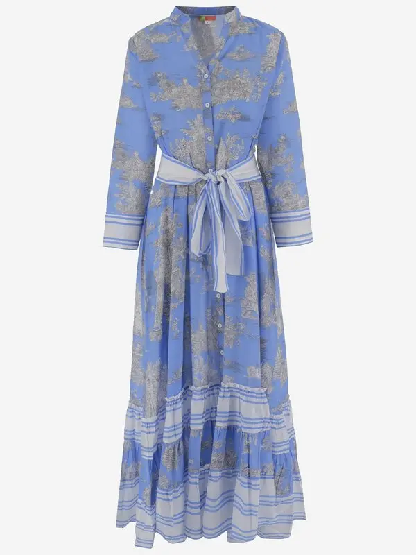 PEP'S CANNES Floral Print Cotton Dress With Belted Waist And Ruffled Skirt